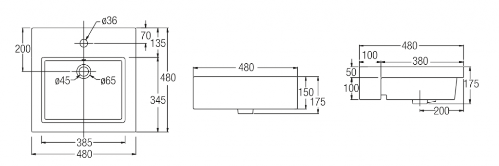 JOHNSON SUISSE TREZZO 480 RECTANGULAR – SEMI-RECESSED BASIN 480X480 ...